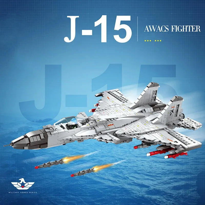 MOC Military Aircraft J-15 Fighter Jet Bricks Toy