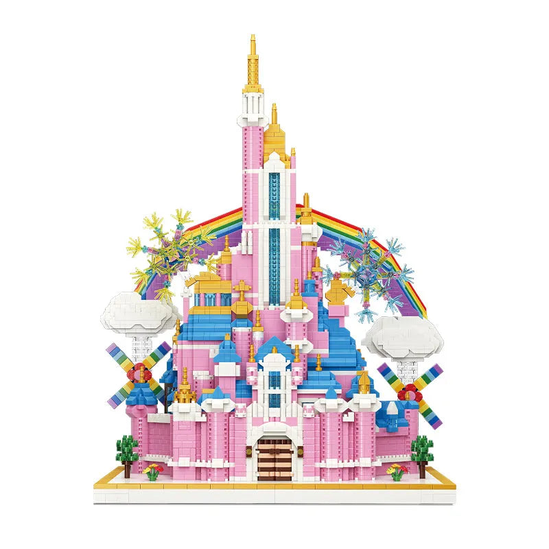 Girls Princess Pink Rainbow Castle Mini Bricks Toys