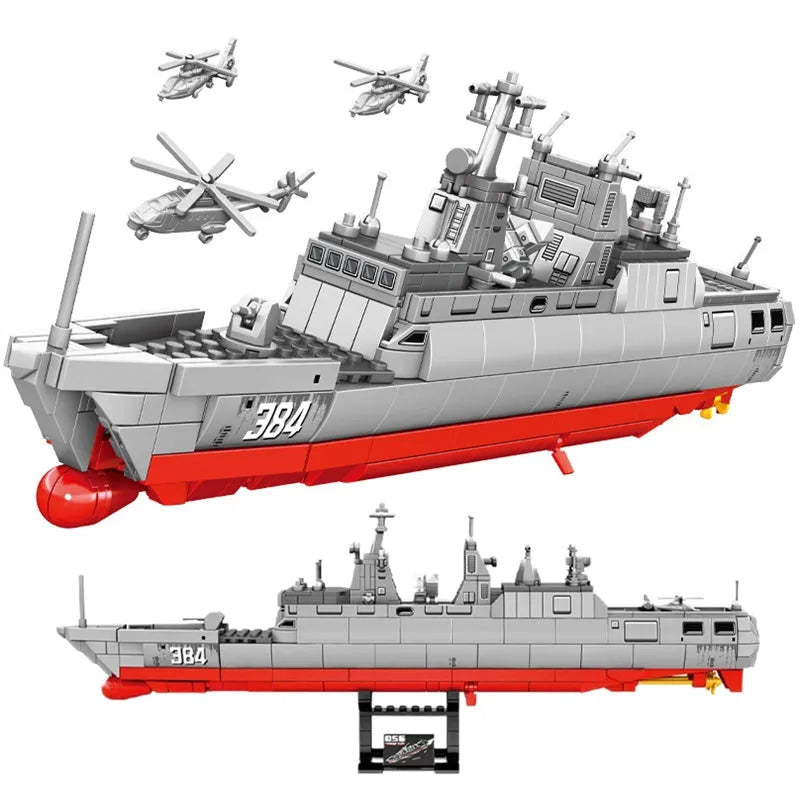 Military Navy Type 056 Corvette Aircraft Carrier Building Blocks