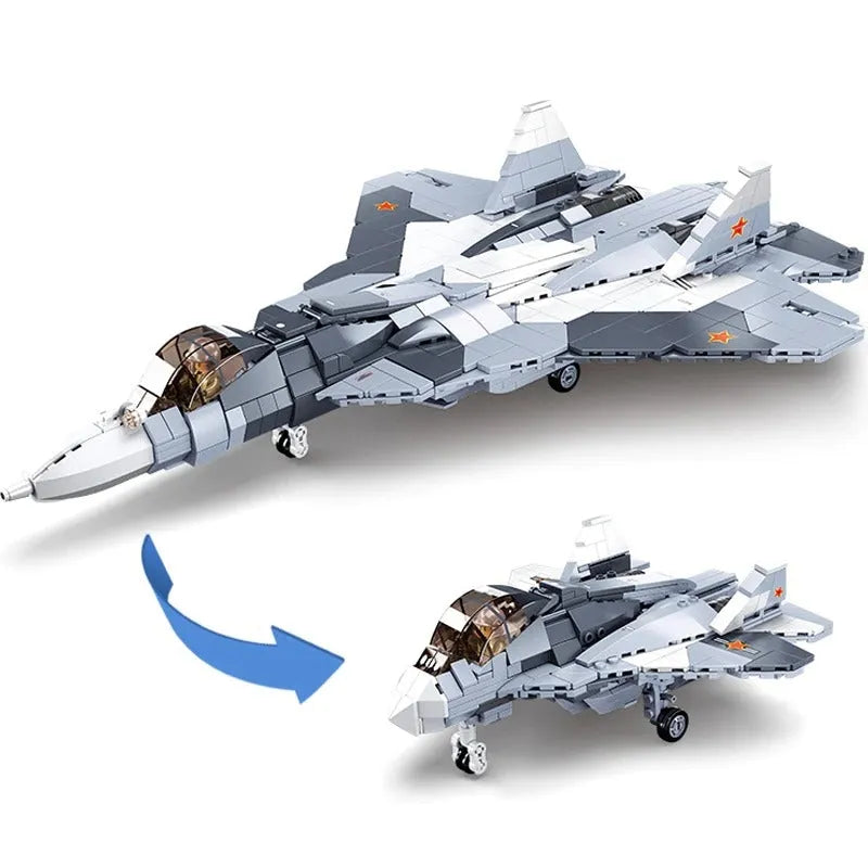 Military MOC SU-57 Flanker Fighter Jet Building Blocks for Kids